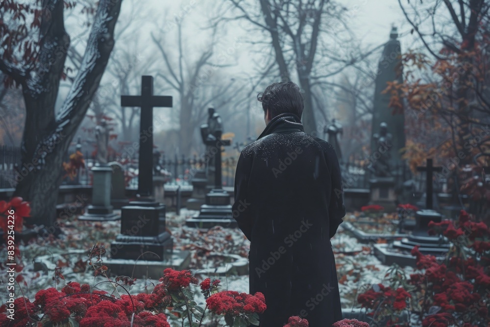 A tender farewell, a peaceful and touching farewell at a funeral ...