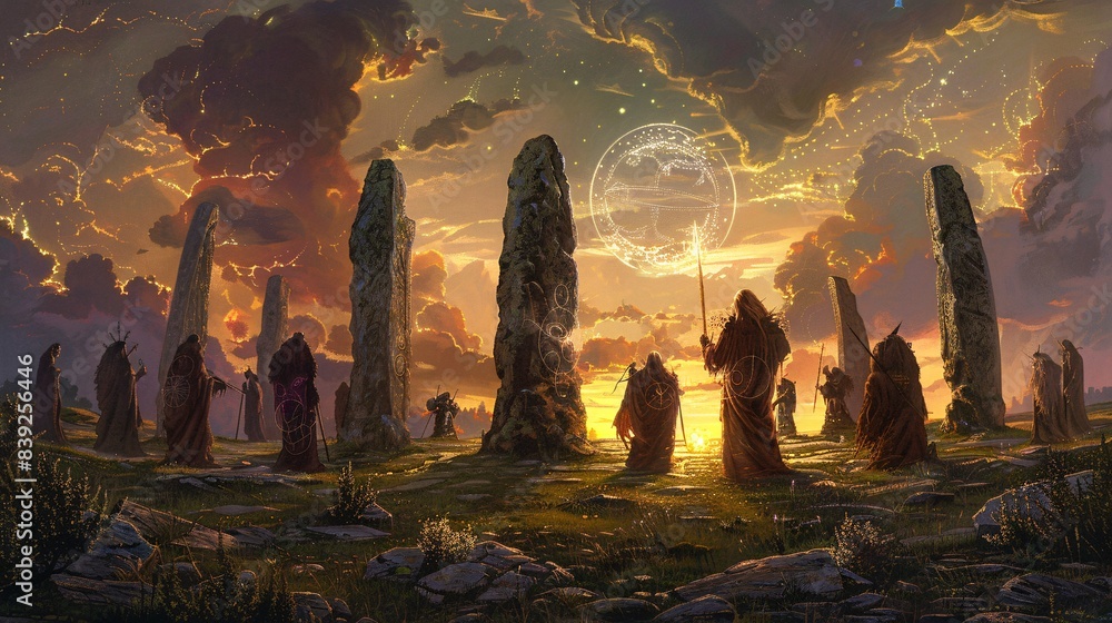 Enchantment of Elemental Gods at Summer Solstice Stone Circle Stock ...