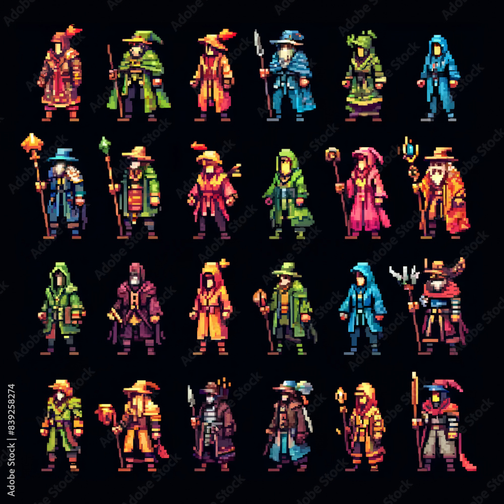 RPG-style pixel art merchants icons sprite sheet Stock Illustration | Adobe Stock