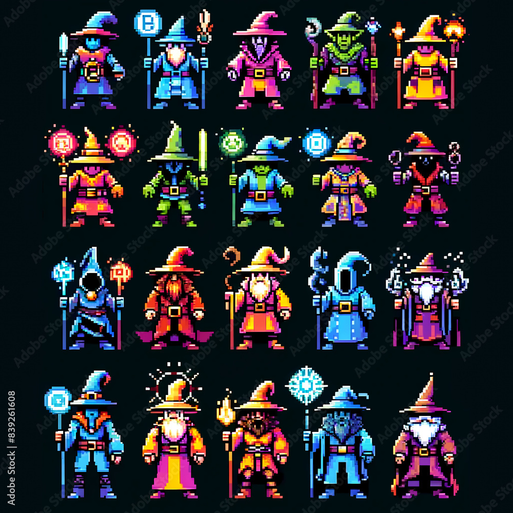 Sprite sheet of RPG wizards in pixel art style Stock Illustration ...