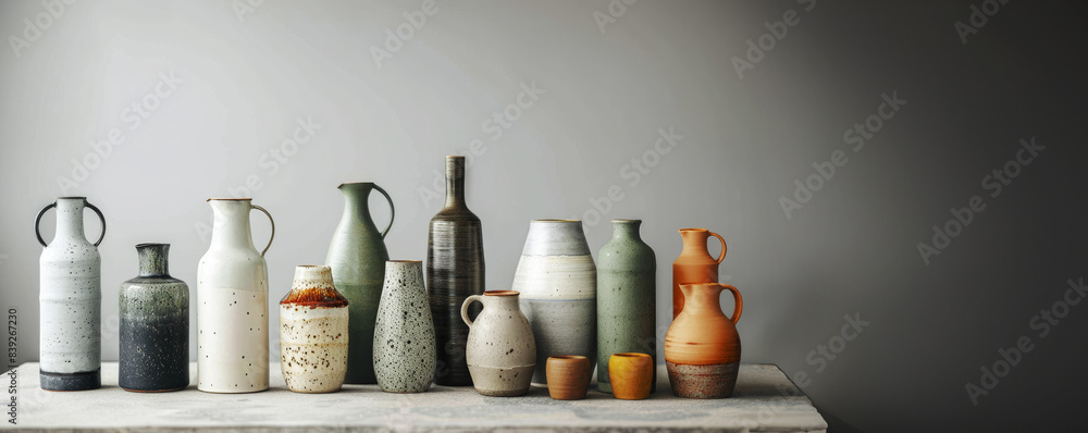 collection of vases and jugs made from different types of clay ...