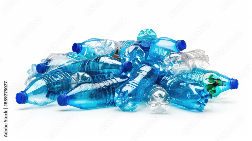 Plastic pollution. Plastic trash bottles pile isolated on white ...