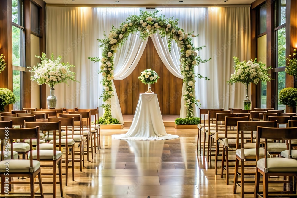empty indoor wedding room with ceremony altar and decoration Stock ...