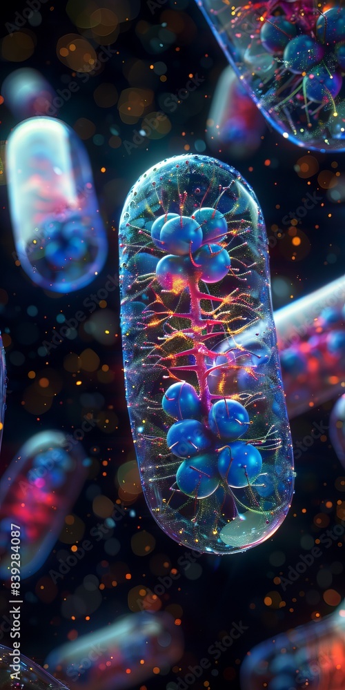 Abstract 3D rendering of cell mitochondria with vibrant colors ...