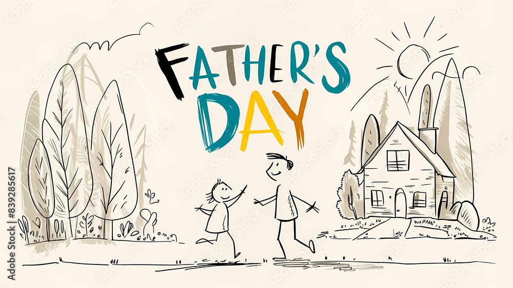 ภาพประกอบสต็อก Charming Stick-Figure Father's Day Card. Child's Hand ...