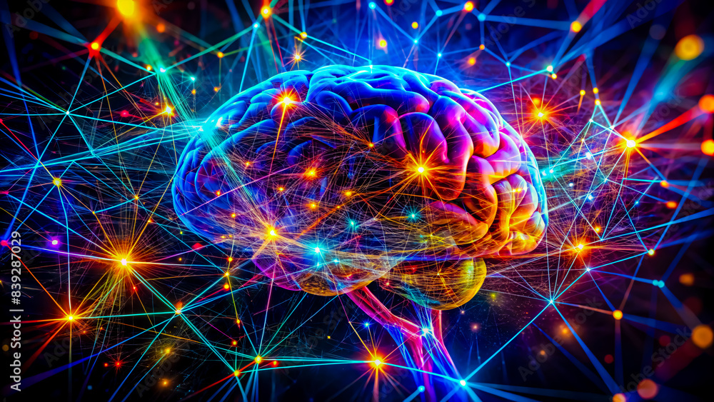 Ultra-Realistic Digital Artwork. Human Brain in Vivid Neon Hues of Pink ...