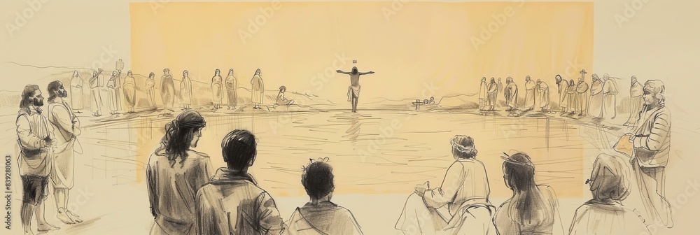 A Depiction of Jesus's Baptism in the Jordan River, Surrounded by ...