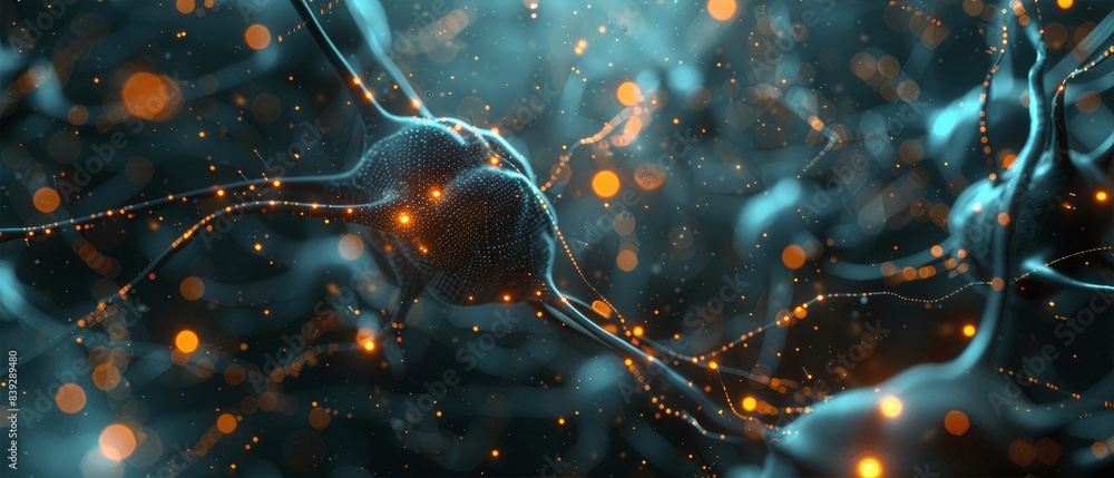 Abstract visualization of neural networks glowing with vibrant connections, symbolizing ...