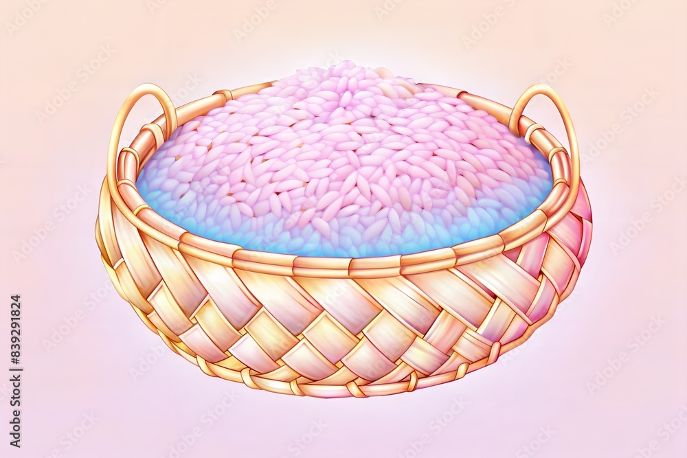 rice grain,rice grain in moven basket,round moven,bamboo moven,pastel ...