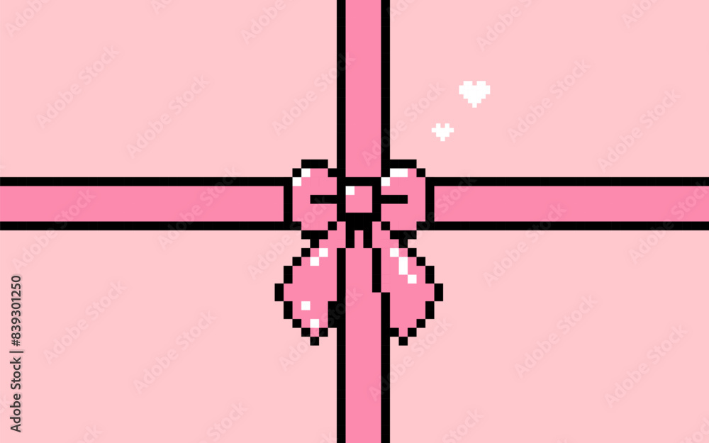 Top view of pink pixelated ribbon rolled and pin bow isolated on light ...