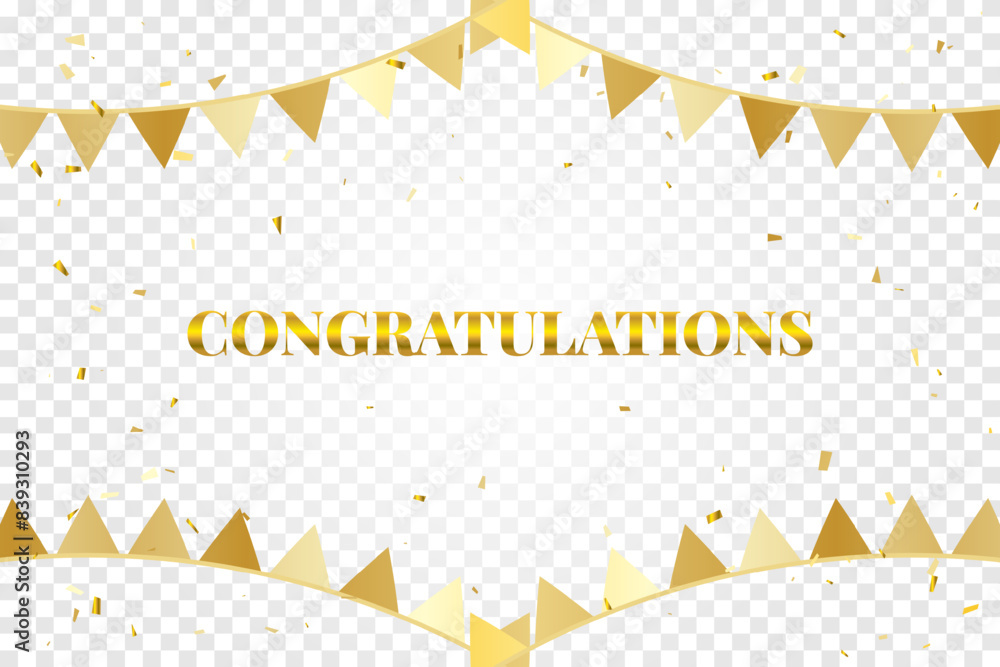 Congratulations Text and Golden Party Flags With Confetti And Ribbons ...