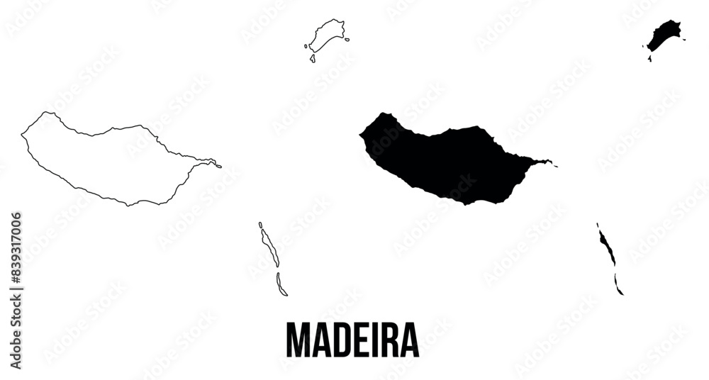 Madeira map of islands regions districts vector black on white and ...