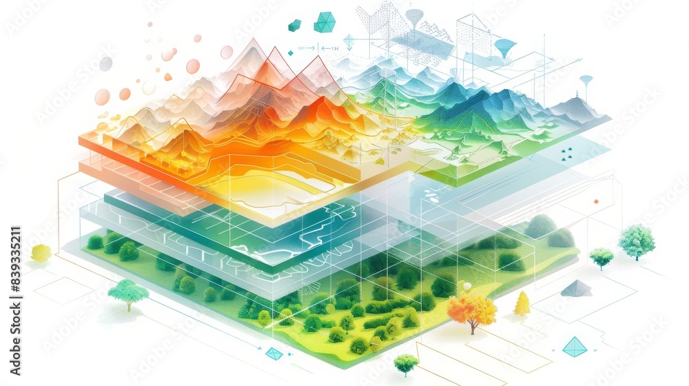 A geometric diagram showing climate change impacts, with many ...
