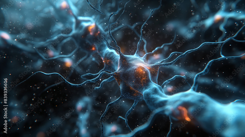 Firing Neurons - 3d rendered image of Neuron cell network on black ...