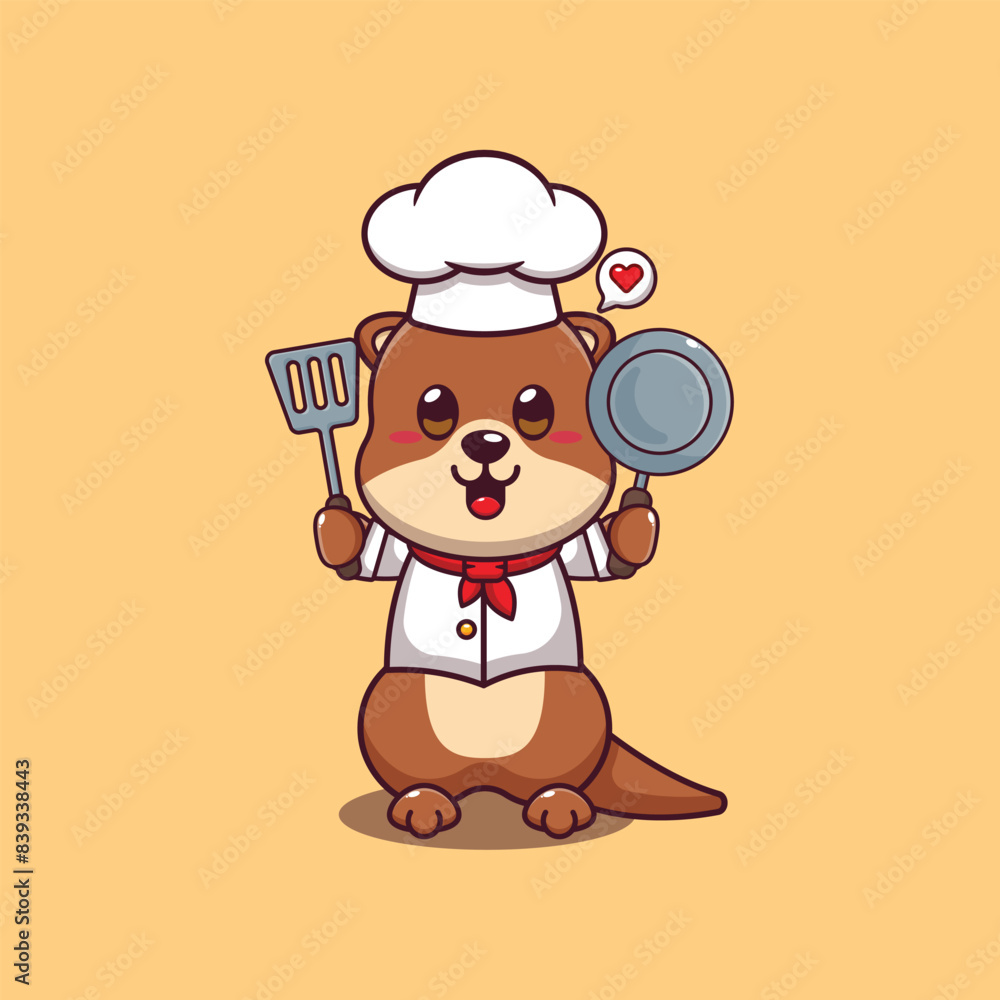 Cute chef otter cartoon vector illustration Stock Vector | Adobe Stock