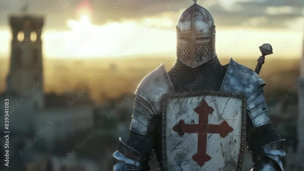 Templar crusader night wearing full armor, medieval times, holy city ...