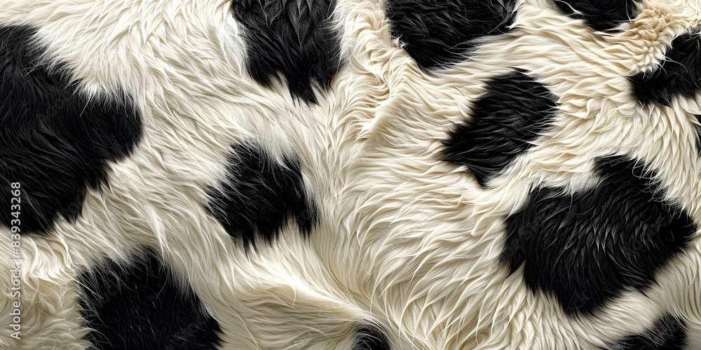 cow pattern with black spots on it's fur is shown in close up view ...