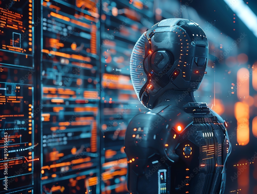 Machine learning model training, complex algorithms on screens, focused and advanced tech ...