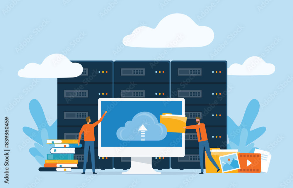 Vetor de business technology cloud computing service concept and datacenter storage server ...