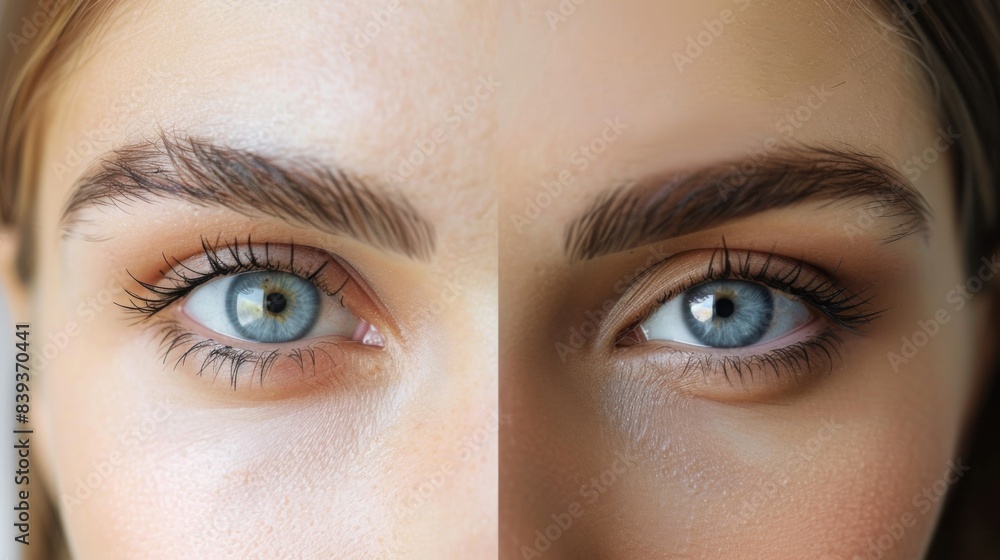 Before and after photos of a woman's eyebrows after a professional ...