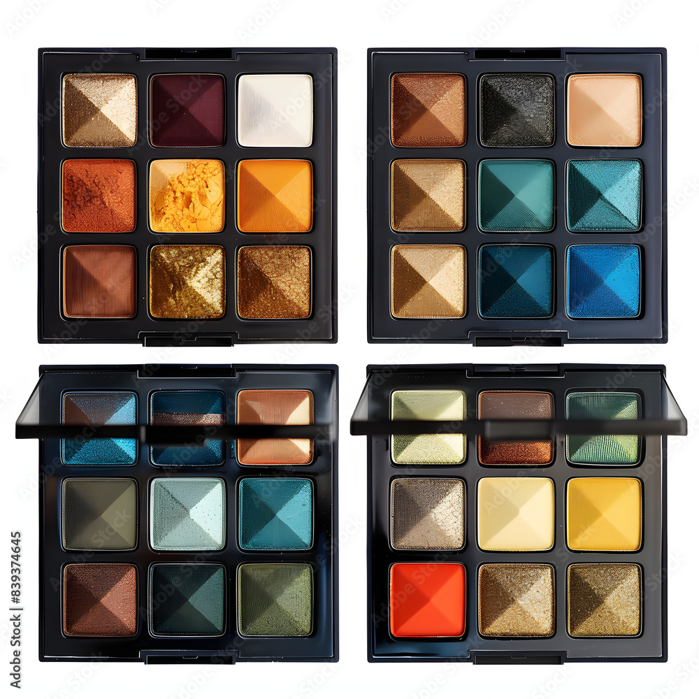 set of eyeshadow palettes, isolated on , top view isolated on white ...