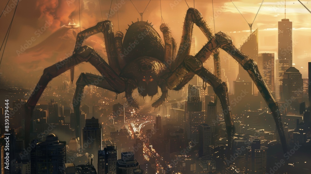 Giant Spider Towering Over Cityscape - Dramatic Monster Movie Poster ...