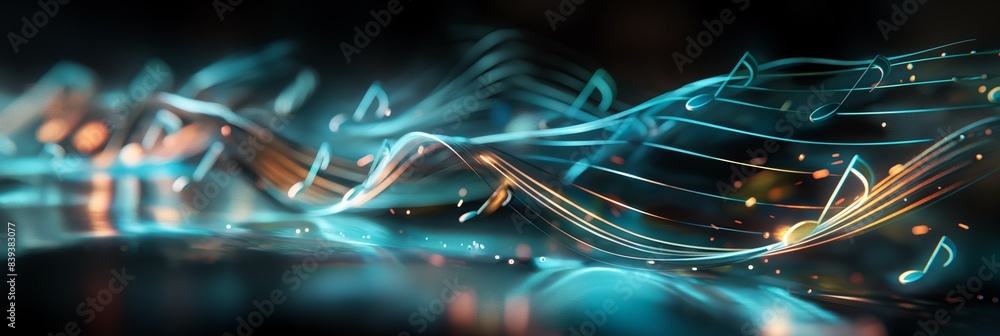 Dynamic Flowing Musical Notes and Light Streaks Stock Illustration ...