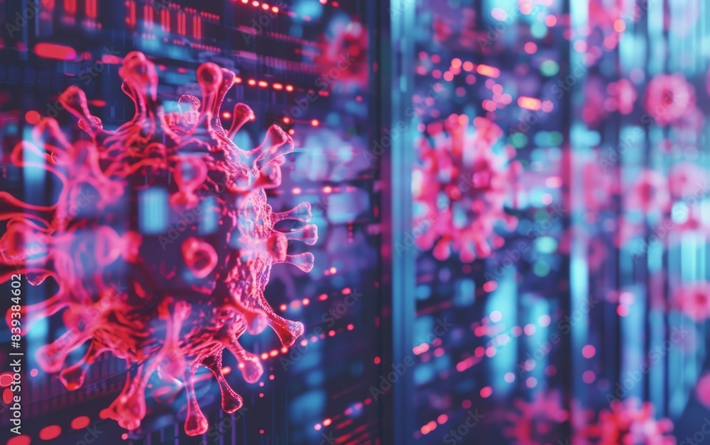 Cybersecurity breach with hacked system, virus alert, internet crime ...