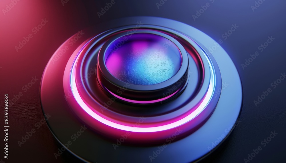 Submit button with 3D effect, metallic finish neon glow, dark ...