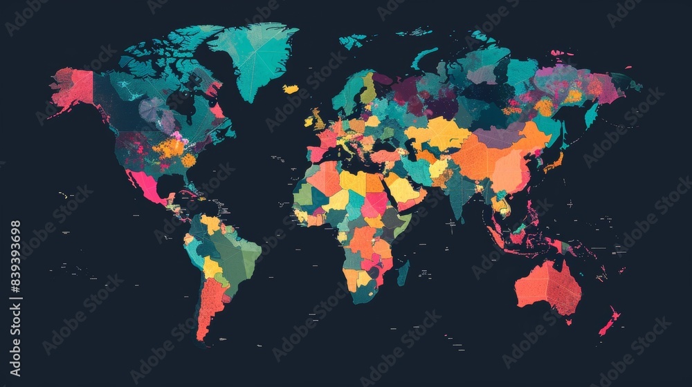 Vibrant Stylized World Map Highlighting Population Density through ...