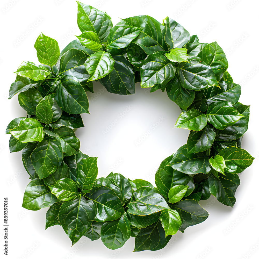 ภาพประกอบสต็อก ficus benjamina green leaves in shape circle, frame ...