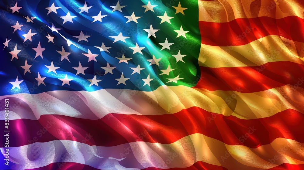 Waving the colorful, shiny, and high-resolution LGBT American flag ...