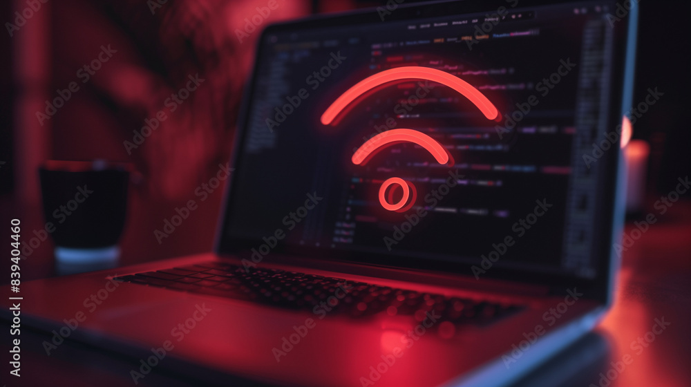 laptop screen with 3D wifi logo floating above the screen, Ai generated ...