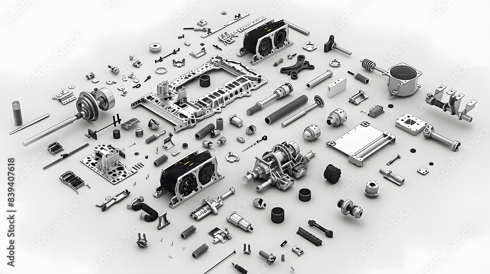 an exploded view drawing that shows an assembly of parts separated but ...