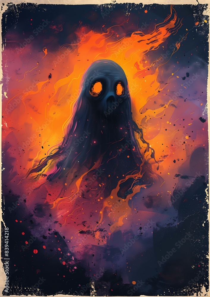 ghostly creature glowing eyes sky disco elysium thick black smoke fire ...