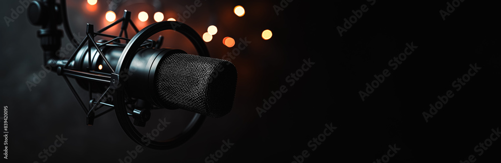 microphone on black background with bokeh, professional microphone ...