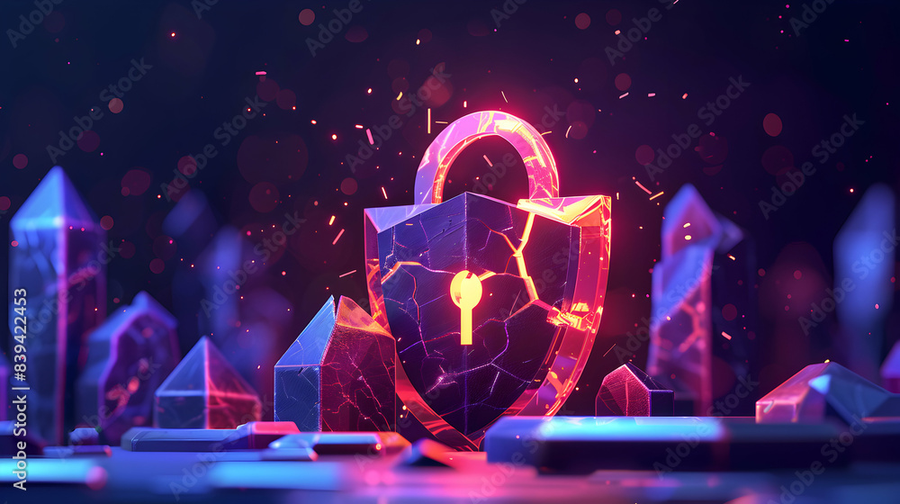 Vector illustration of a data breach icon with a broken lock and shield ...