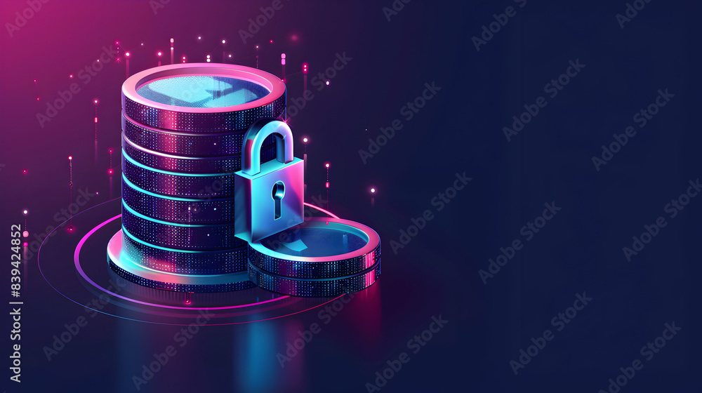 Vector illustration: Secure database icon with database symbol and lock for cyber security ...