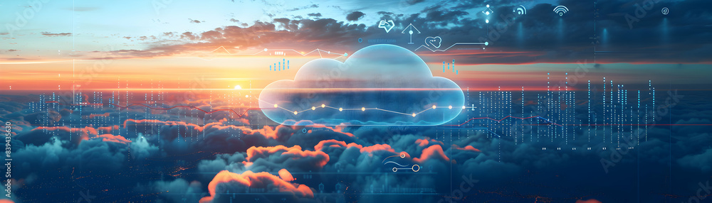 Vector Illustration of Cloud Computing Performance Monitoring with ...
