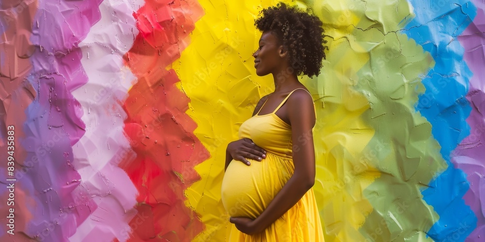 Proud Pregnant African American Woman Embracing Love in Front of ...