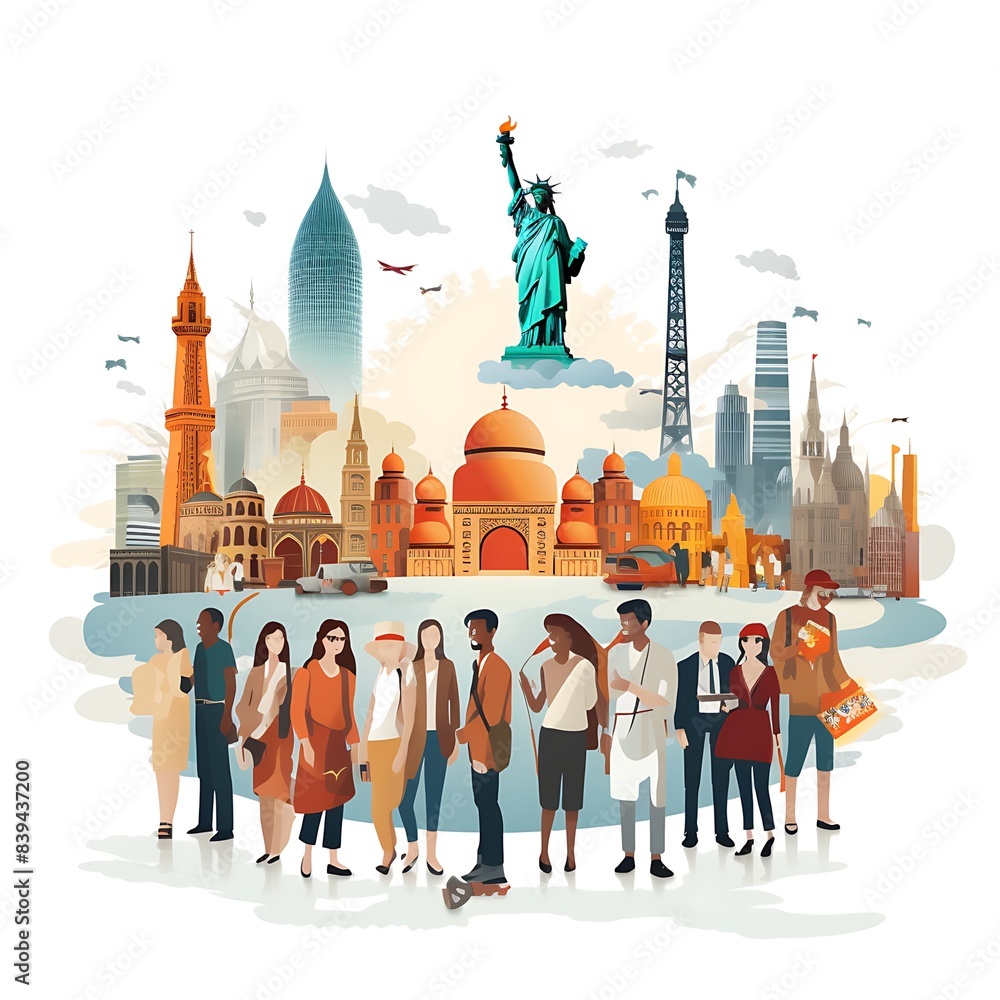 Diverse Group of People in Front of Iconic Global Landmarks ...