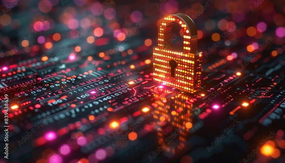 Secure Data Encryption, Padlock symbol with binary code flowing through ... Secure Data Encryption, Padlock symbol with binary code flowing through ...