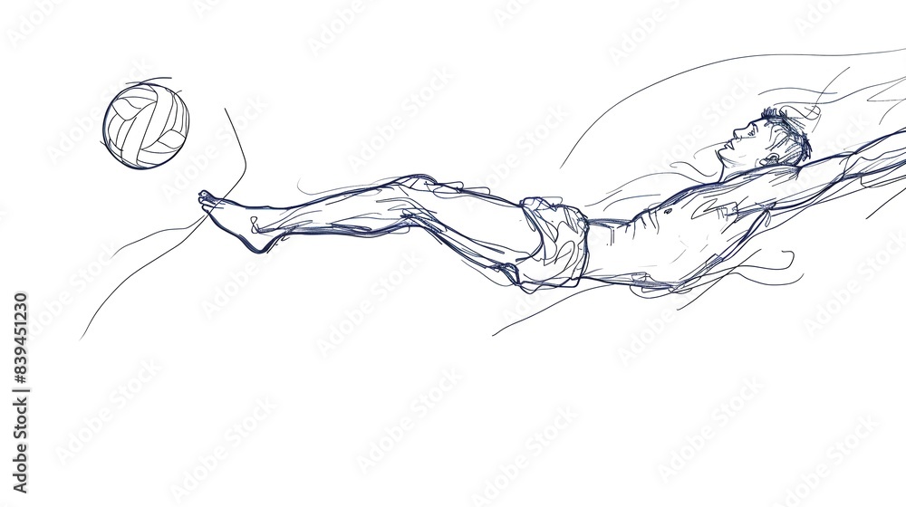 Beach Volleyball Player Diving in Minimalist Line Drawing Stock ...