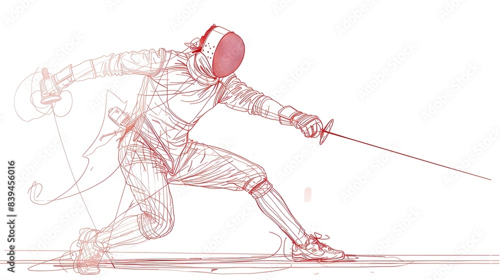Elegant Epee Fencer in Continuous Line Art Depiction of Dynamic Sport ...