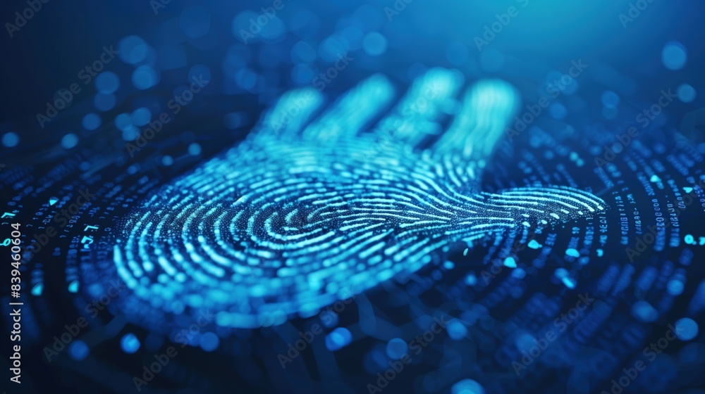 Handprint fingerprint scan on blue background. Advanced biometric ...