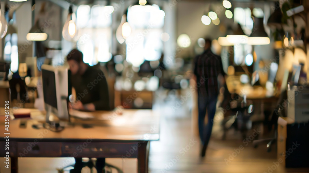 Blurred busy office background. Blurred open office background with ...