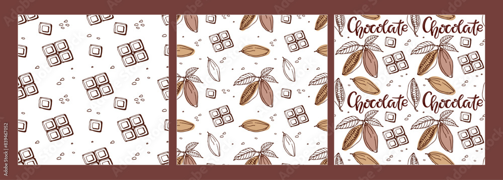 Seamless patterns with Chocolate. Set of three. Hand drawn vector ...