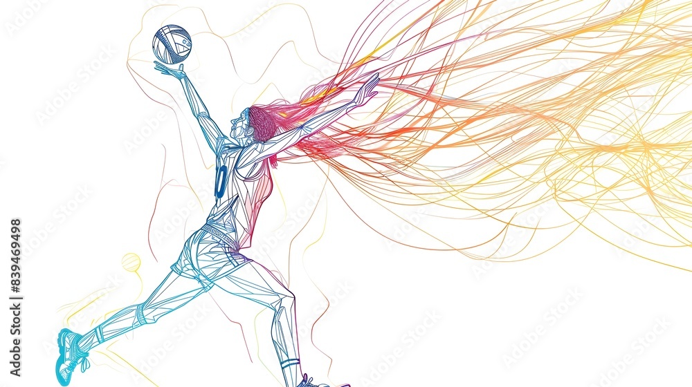 Minimalist Line Drawing of Netball Player Shooting for Goal Stock ...