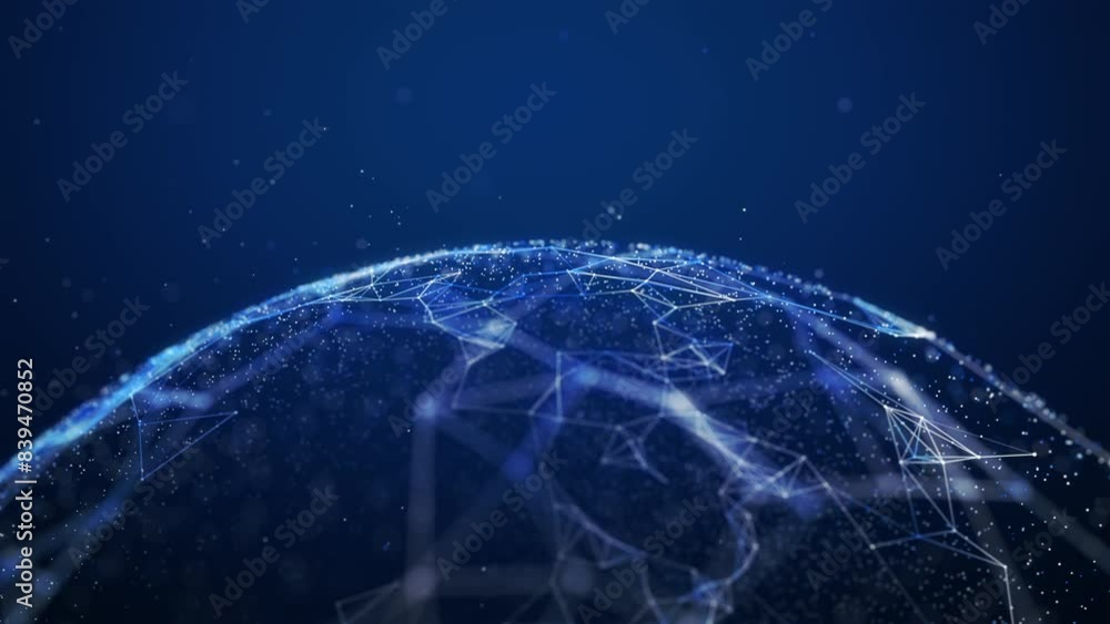 Abstract sphere from connected plexus. Geometric background with moving lines, dots and ...
