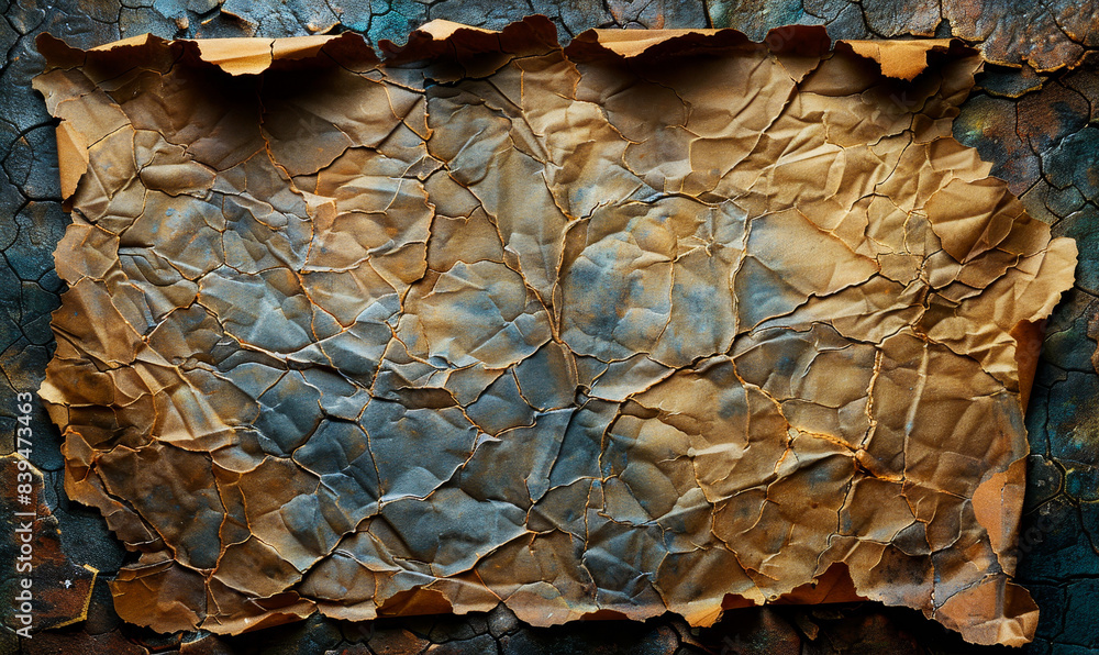 Vintage Aged Blank Paper Texture, Top View, Crumpled Antique Parchment ...